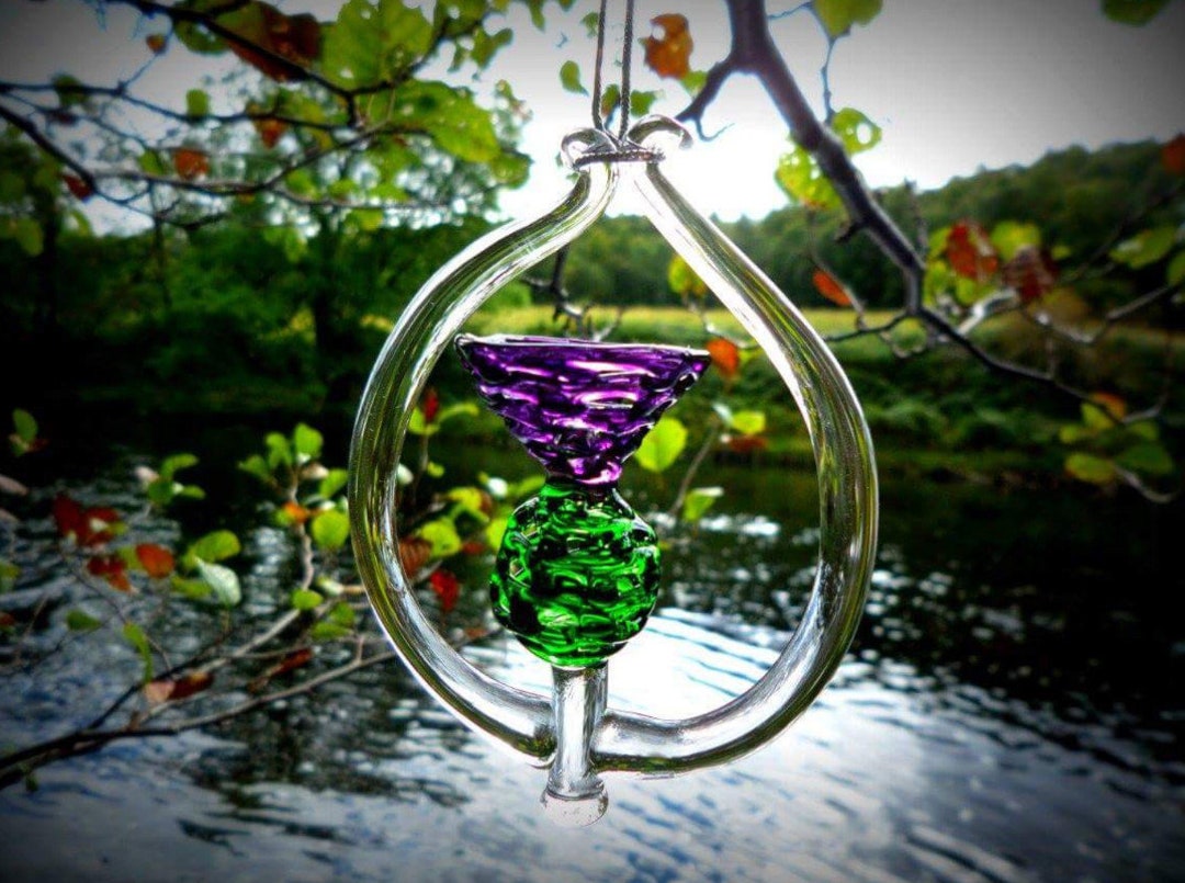 Hanging Glass Thistle - Handmade Glass Thistle Ornament - Thistle Tree ...