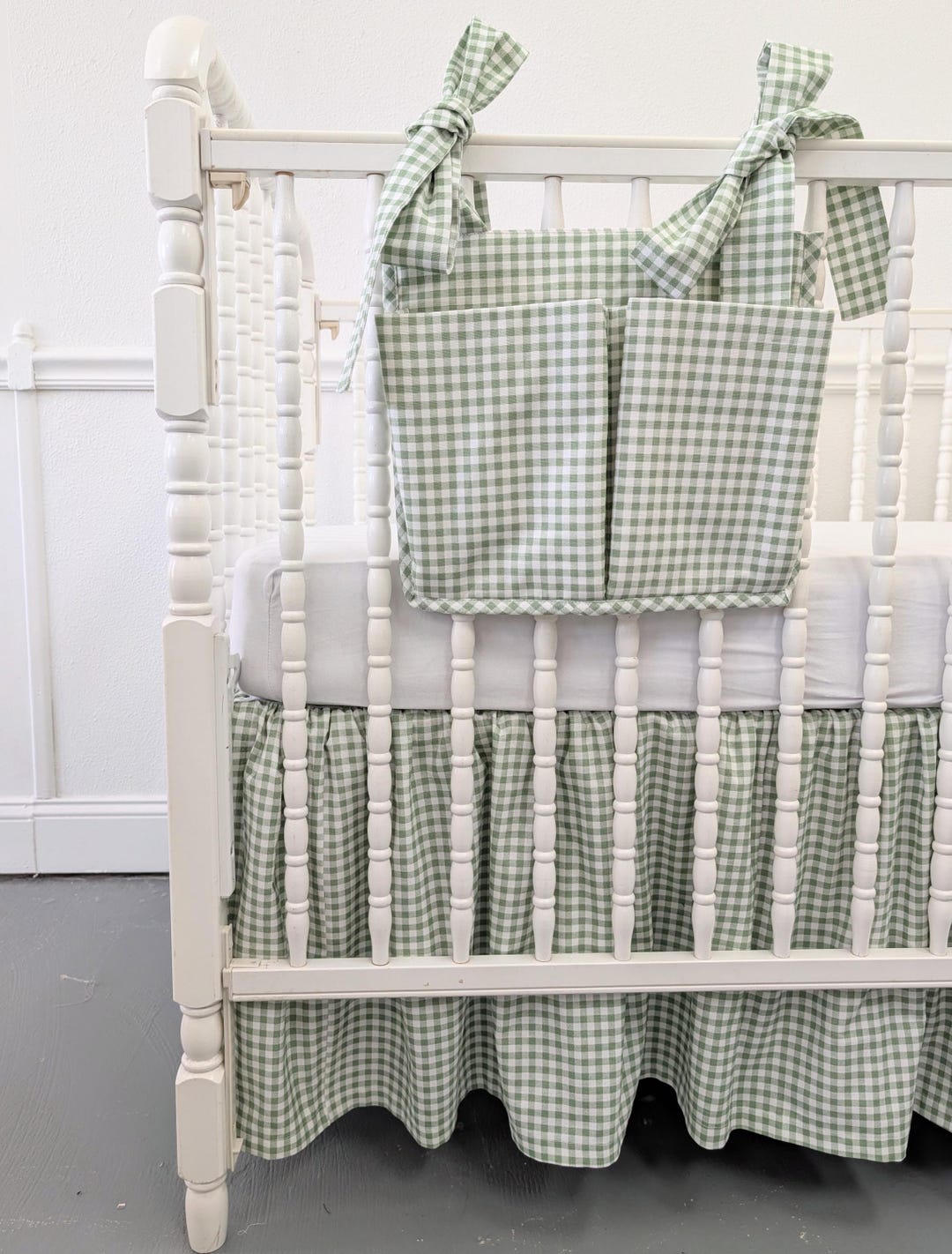 Cotton Gingham Crib Skirt • Ruffled Nursery Bedding • Baby Boy Girl ...