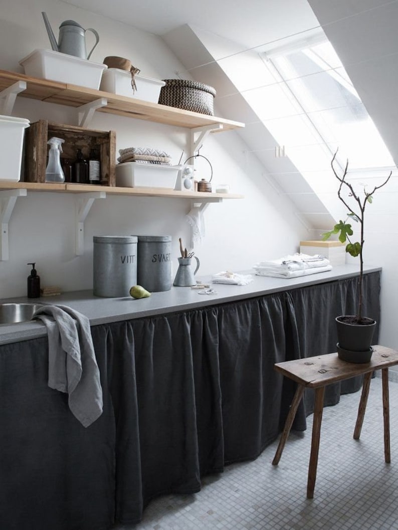 Sink Skirt, Vanity Cover, Cafe Curtain, Farmhouse Decor, Industrial or ...