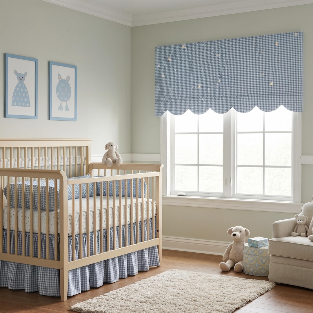 Cotton Gingham Crib Skirt. Custom Crib Bedding • Gingham Nursery Skirt ...