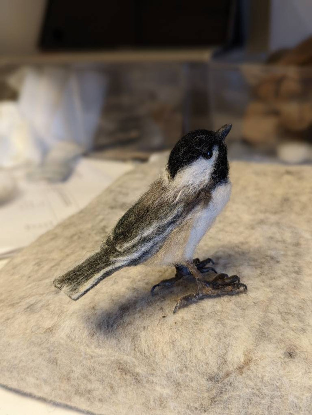 Black-capped Chickadee, Woodland Décor, Felted Bird , Flying Bird ...