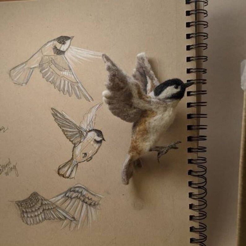 Black-capped Chickadee Woodland Décor Felted Bird Flying - Etsy