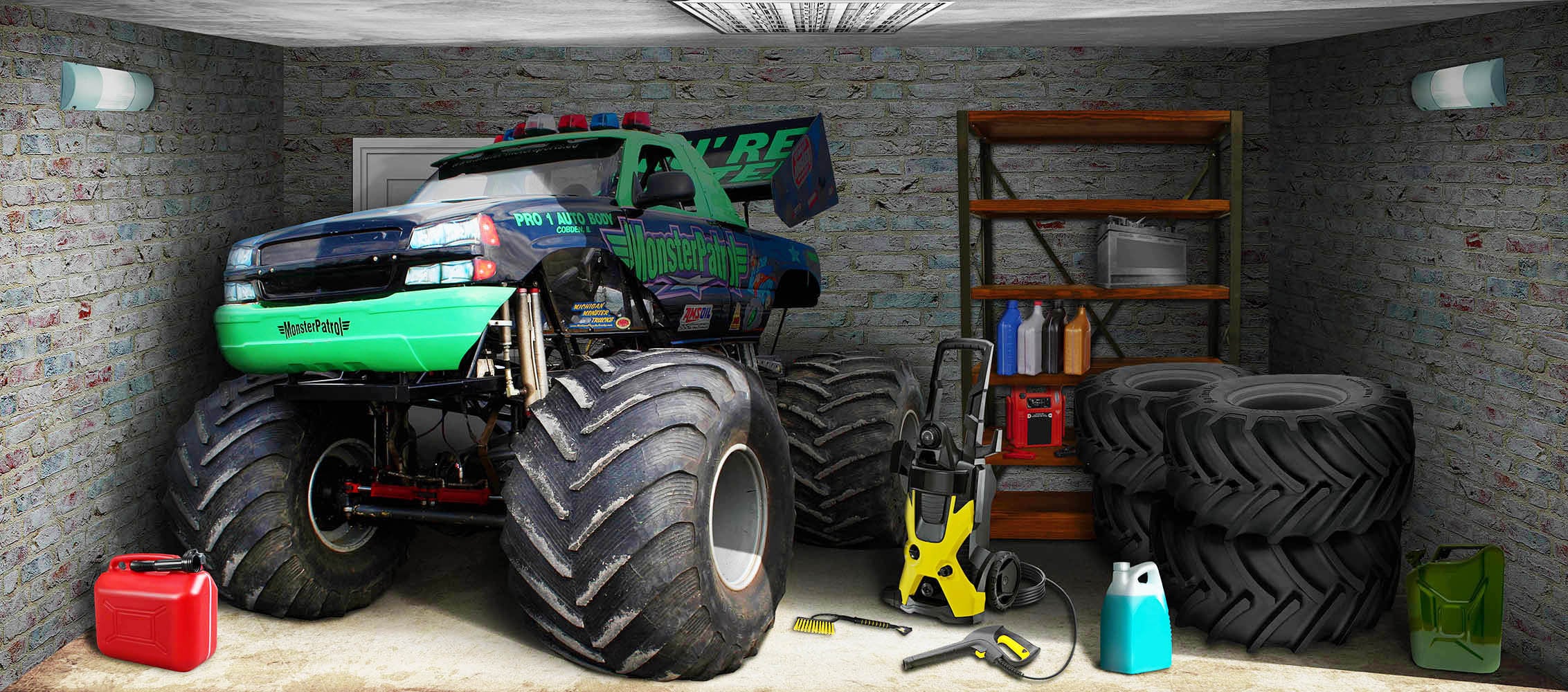 Monster Truck Outdoor Decoration Garage Door Outside House Banner ...