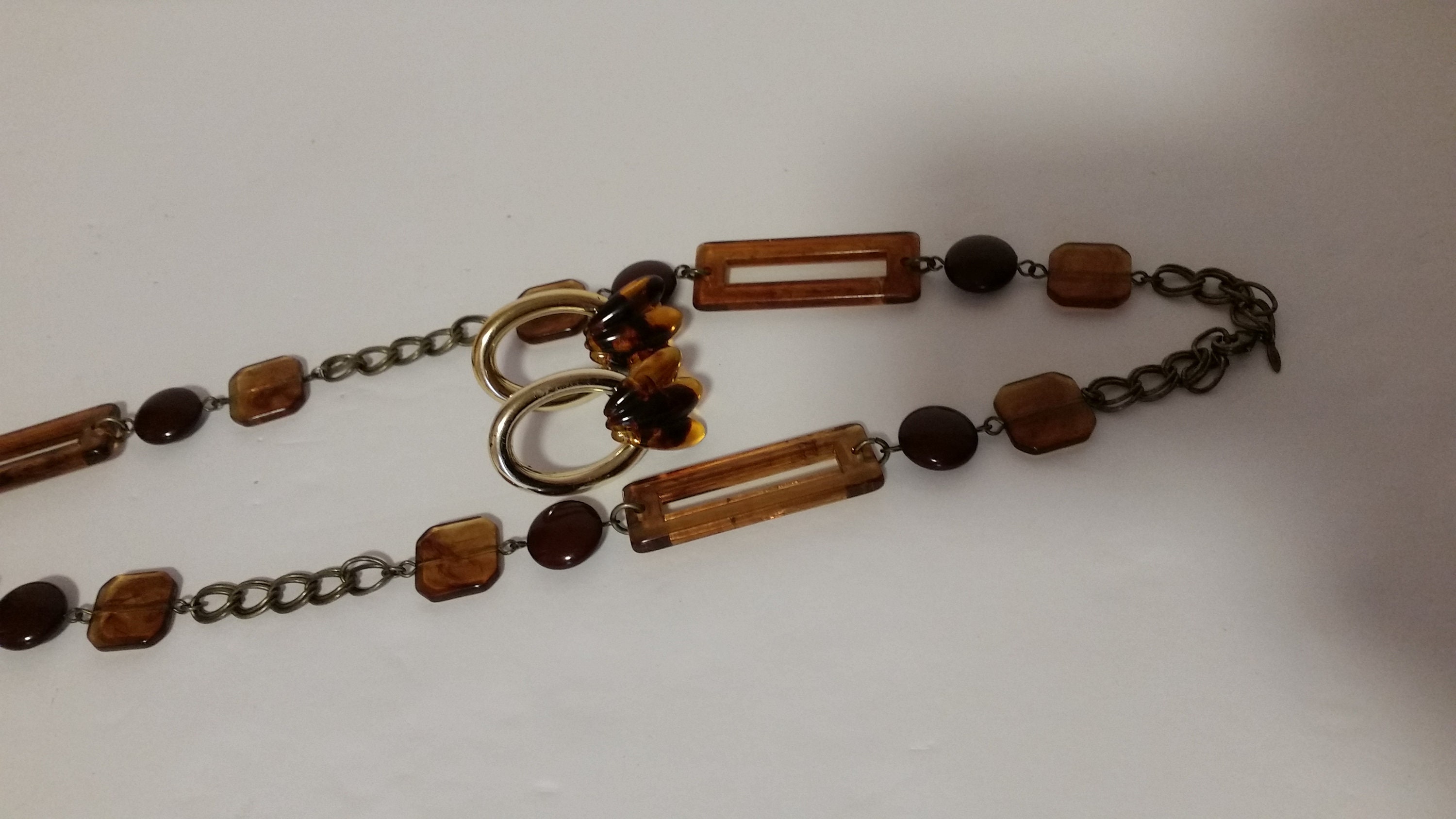 Tortoise shell look necklace and earrings brown necklace and | Etsy