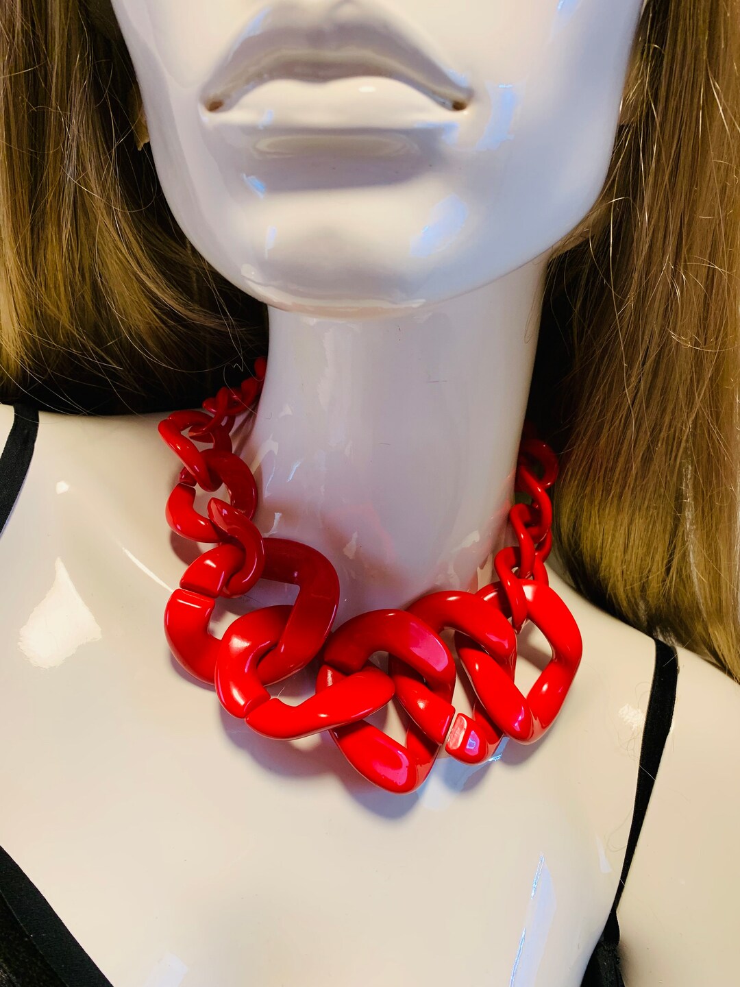 Bright Red Plastic Large Chunky Chain Link Necklace. - Etsy
