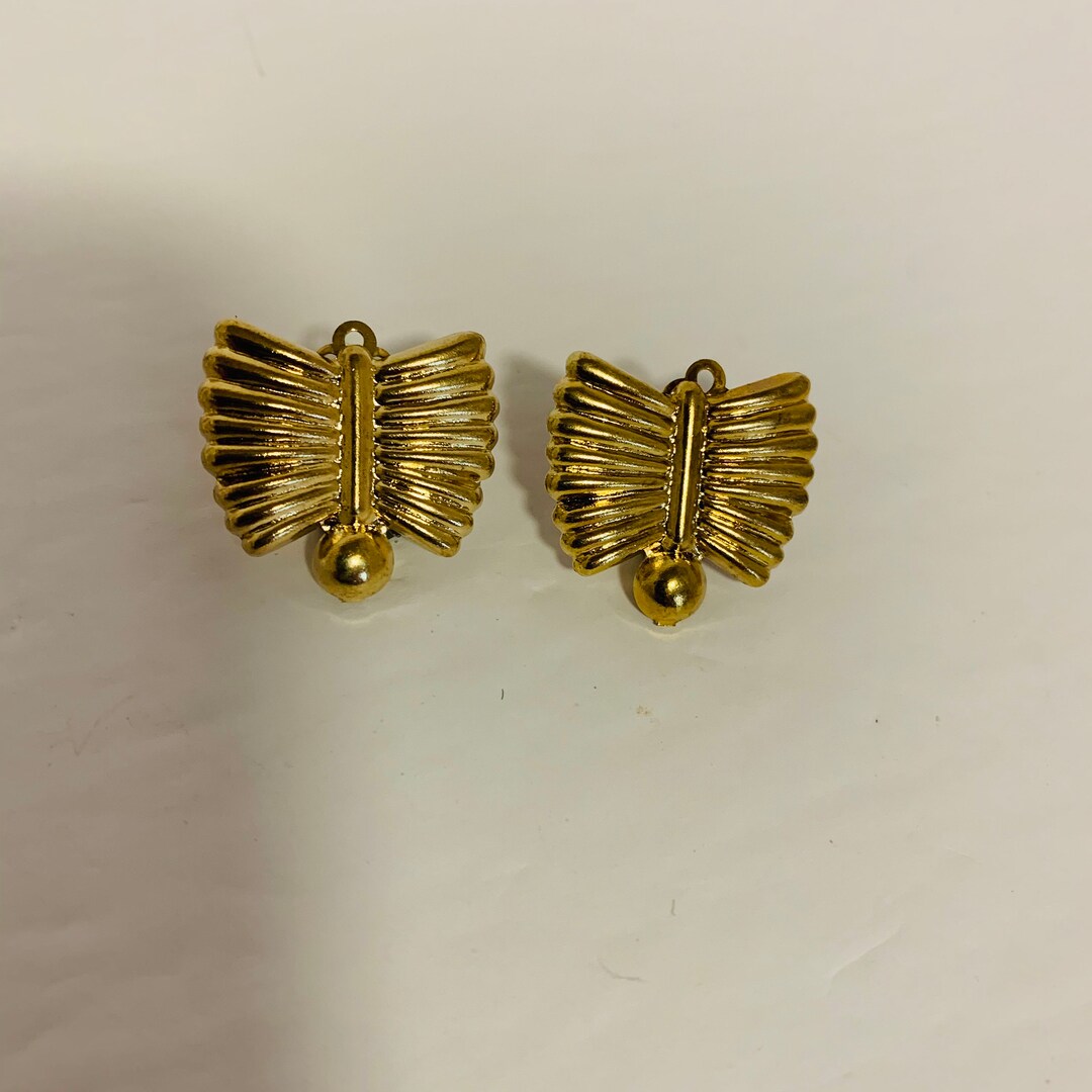 Gold Tone Metal Butterfly Clip on Earrings. - Etsy