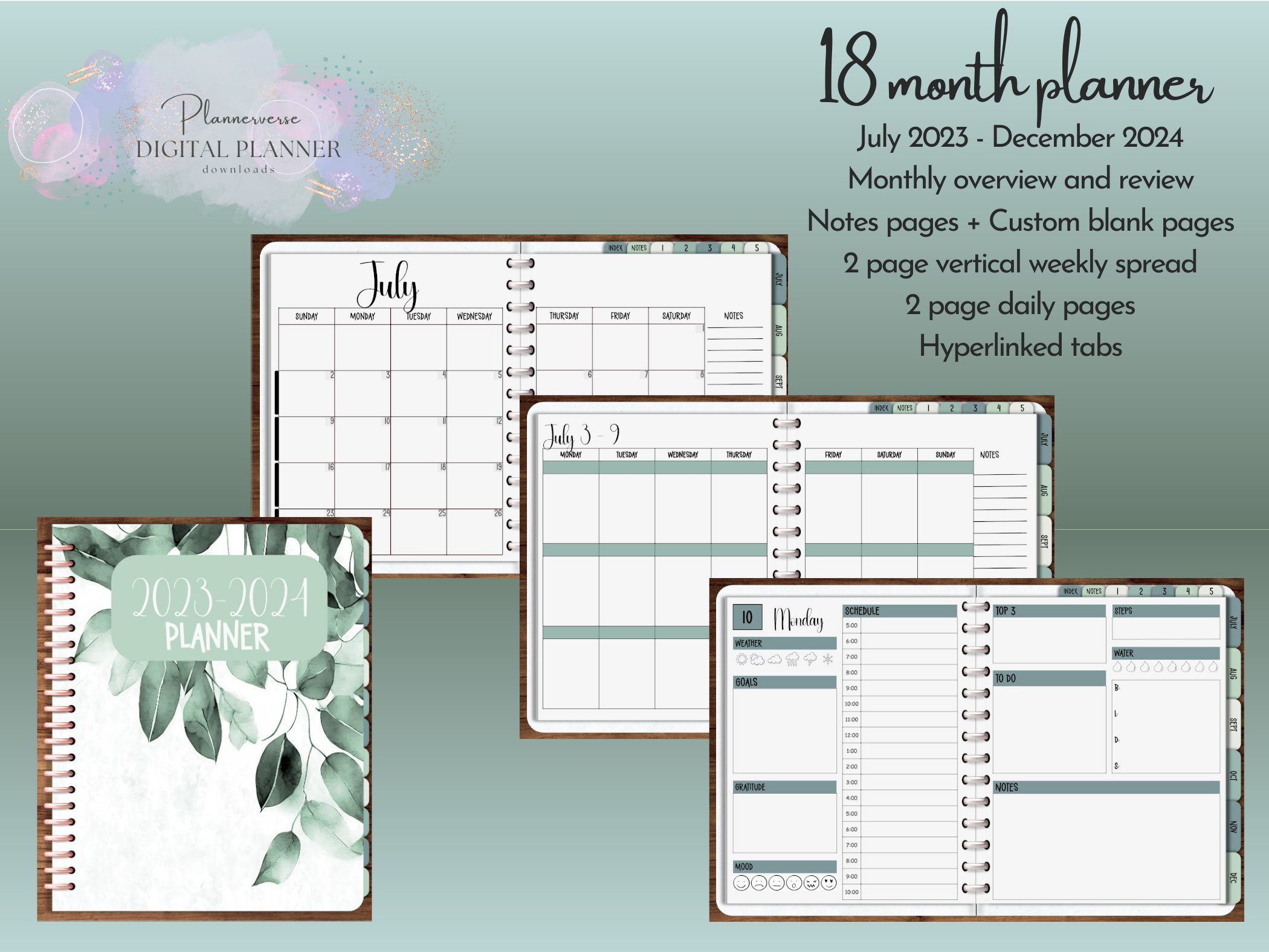 Green Leaf - 18 Month Digital Planner - Etsy