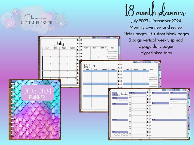 Mermaid - 18 Month Digital Planner - Etsy