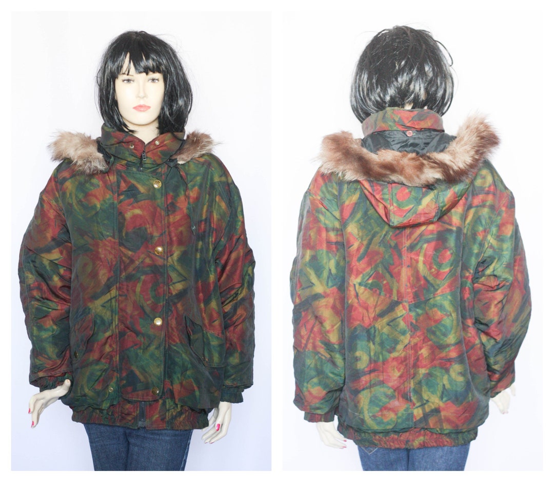 Vintage Abstract Winter Coat Warm Jacket Shell Coat Womens Ski Jacket ...