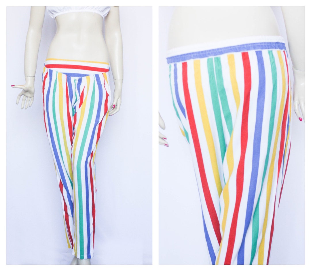 Vintage Rainbow Pants Stripped Pats Fabric Trousers Colorful Pants ...