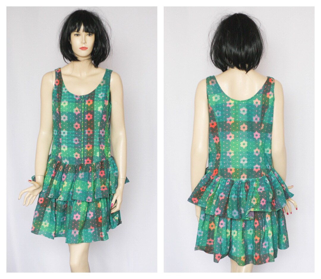Vintage Beach Dress Summer Dress Party Dress Floral Print Sundress Mini ...