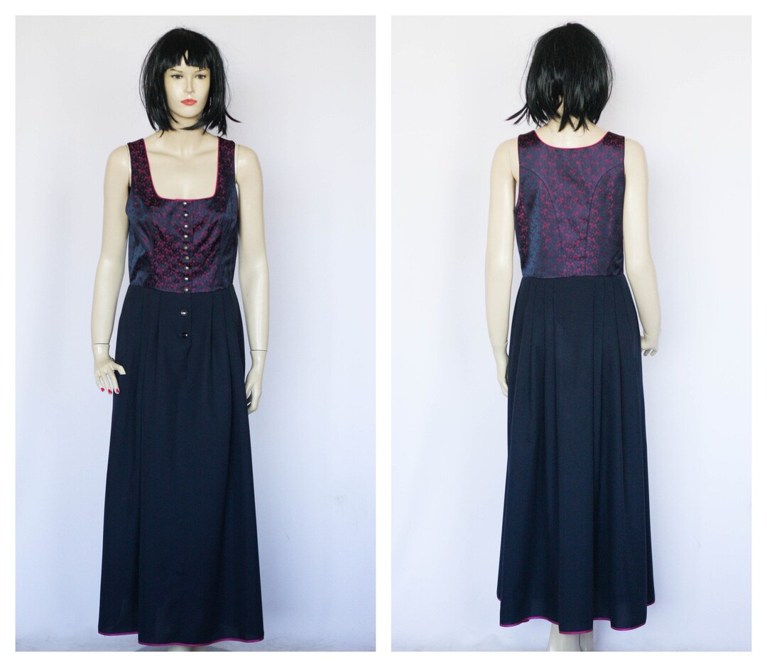 Vintage Maxi Linen Dirndl Dress Womens Dress Bavarian Dress Oktoberfest ...