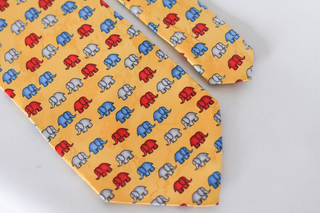 Elephant Tie Men's Tie Yellow Tie Animals Tie Nature Print African ...