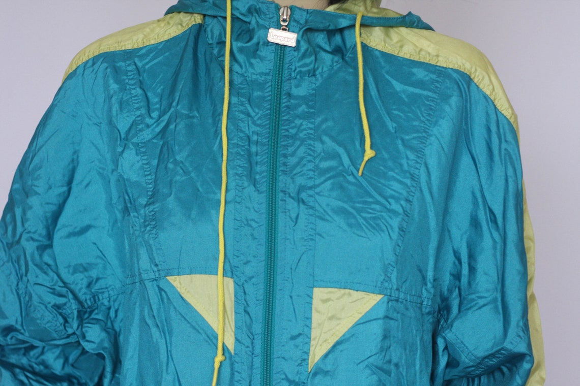 Turquoise Jacket Retro Sportwear Womens Windbreaker Sport Top Size ...