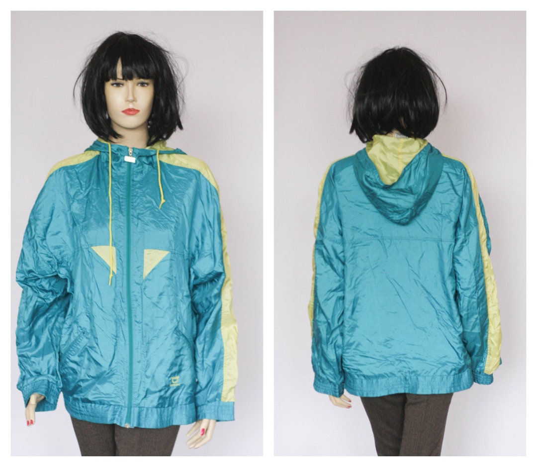 Turquoise Jacket Retro Sportwear Womens Windbreaker Sport Top Size ...