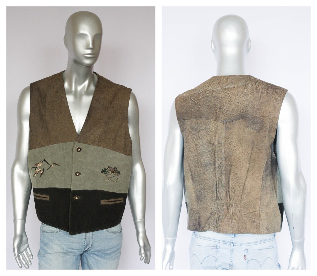 Vintage Suede Leather National Vest German Vest Alpine Vest Oktoberfest ...