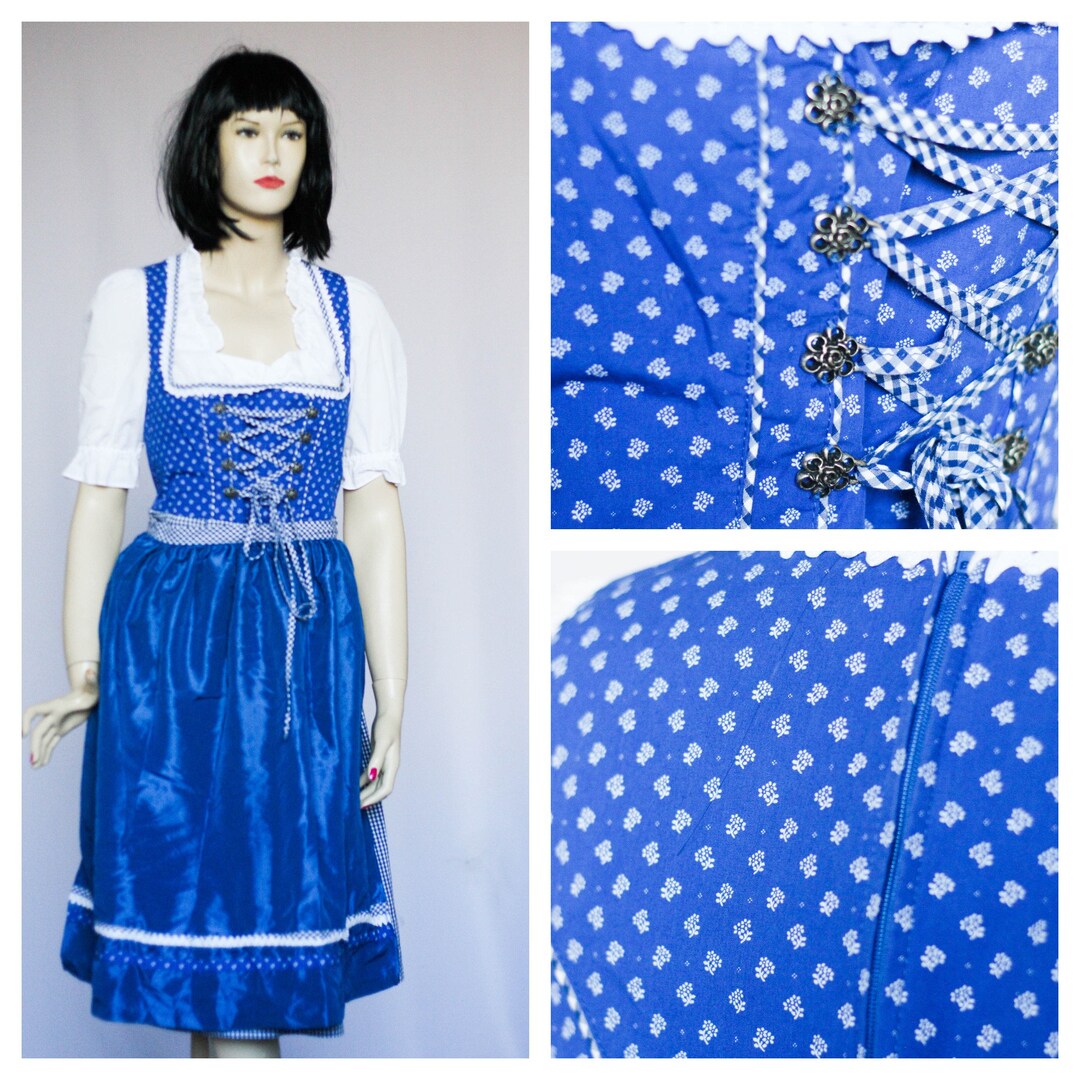 Vintage Dirndl Dress Womens Dress Blue Dress German Dress Alpine Dress ...