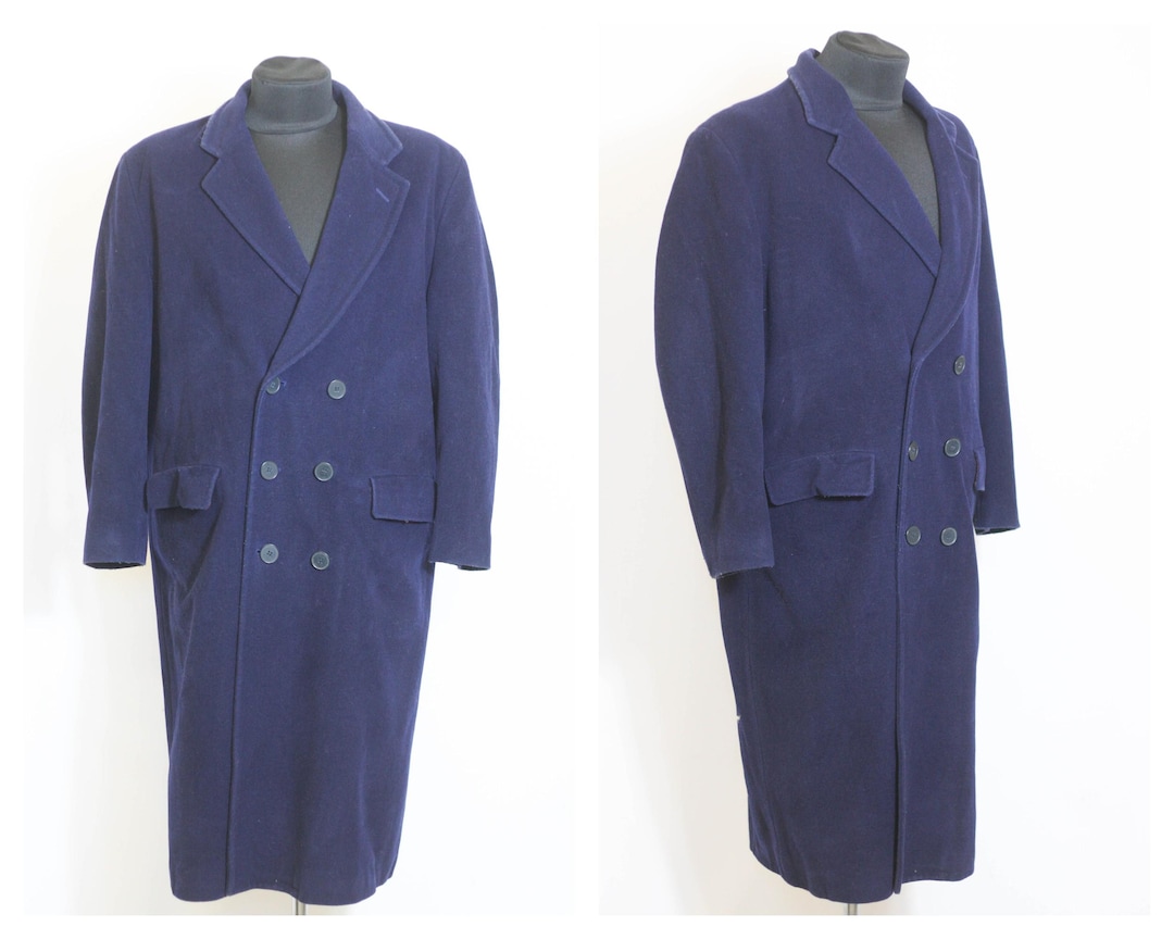 Navy Blue Wool Italian Coat Mens Coat Winter Coat Wool Trench Winter ...