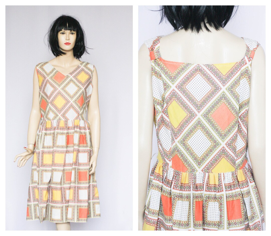 Vintage Beach Dress Summer Dress Party Dress Abstact Print Sundress ...