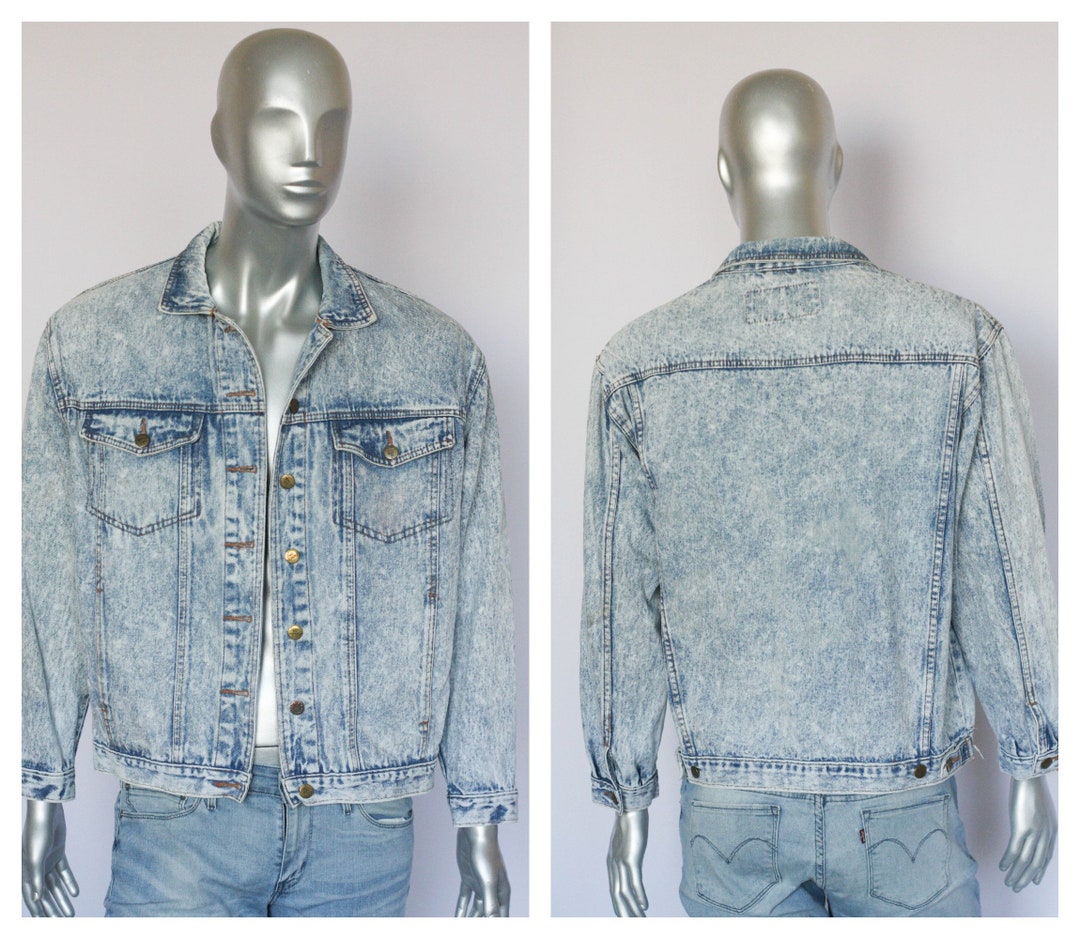 90s Denim Jacket Washed Denim Men's Jacket Fabric Jacket Faded Denim ...