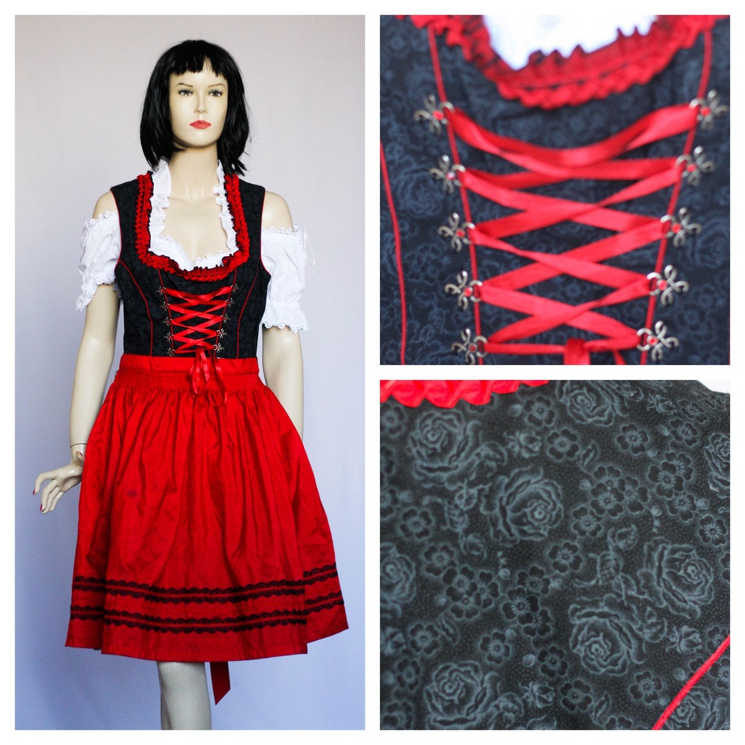 Oktoberfest Dress Vintage Dress German Dress Red Dress Folk Dress Black ...