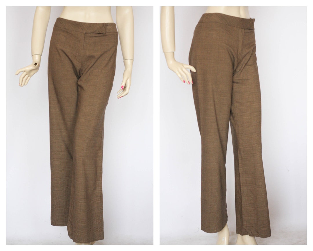 Vintage Plaid Pants Checkered Pats Fabric Trousers Brown Pants Summer ...
