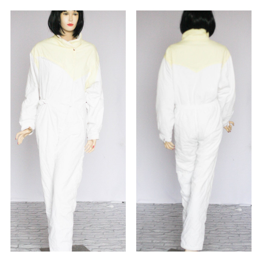 Vintage White Ski Suit Warm Suit Snowsuit Skiing Suit Winterwear Yellow ...