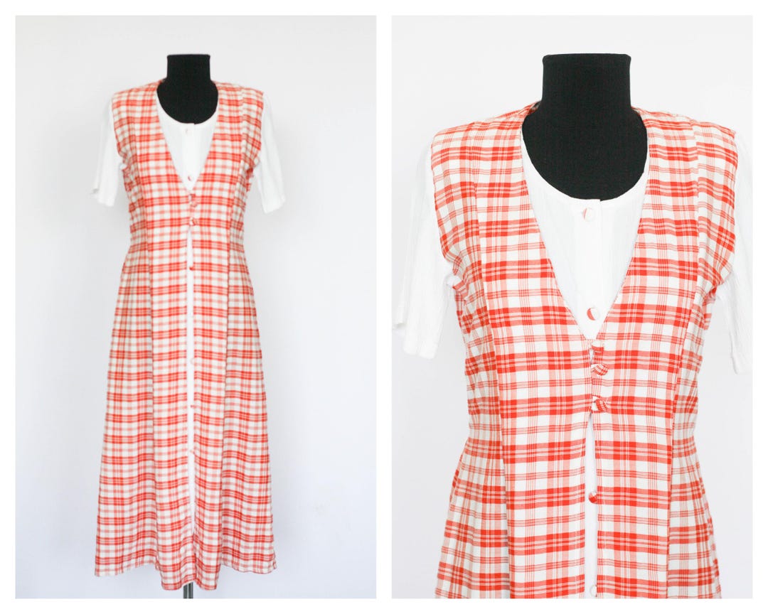 Vintage Plaid Dress Tartan Dress Sarafan Dress Party Dress Red Dress ...