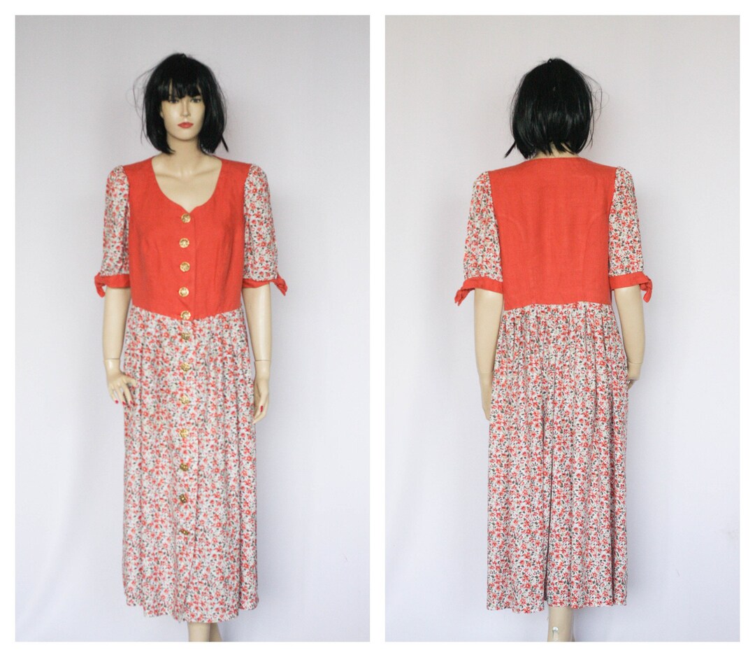 Linen Dirndl Dress Womens Dress Orange Dress German Dress Alpine Dress ...