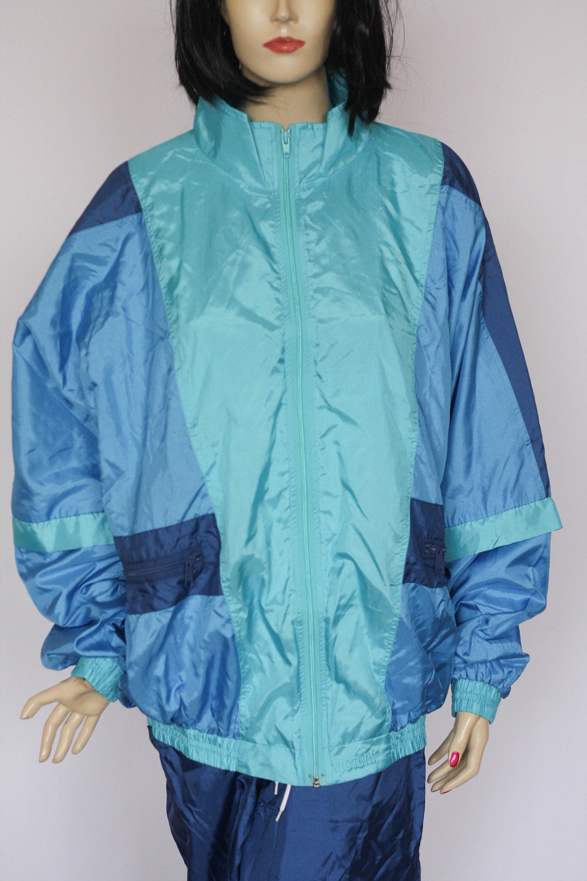Vintage Track Suit Womens Sport Suit Blue Suit Ladies Windbreaker Track ...