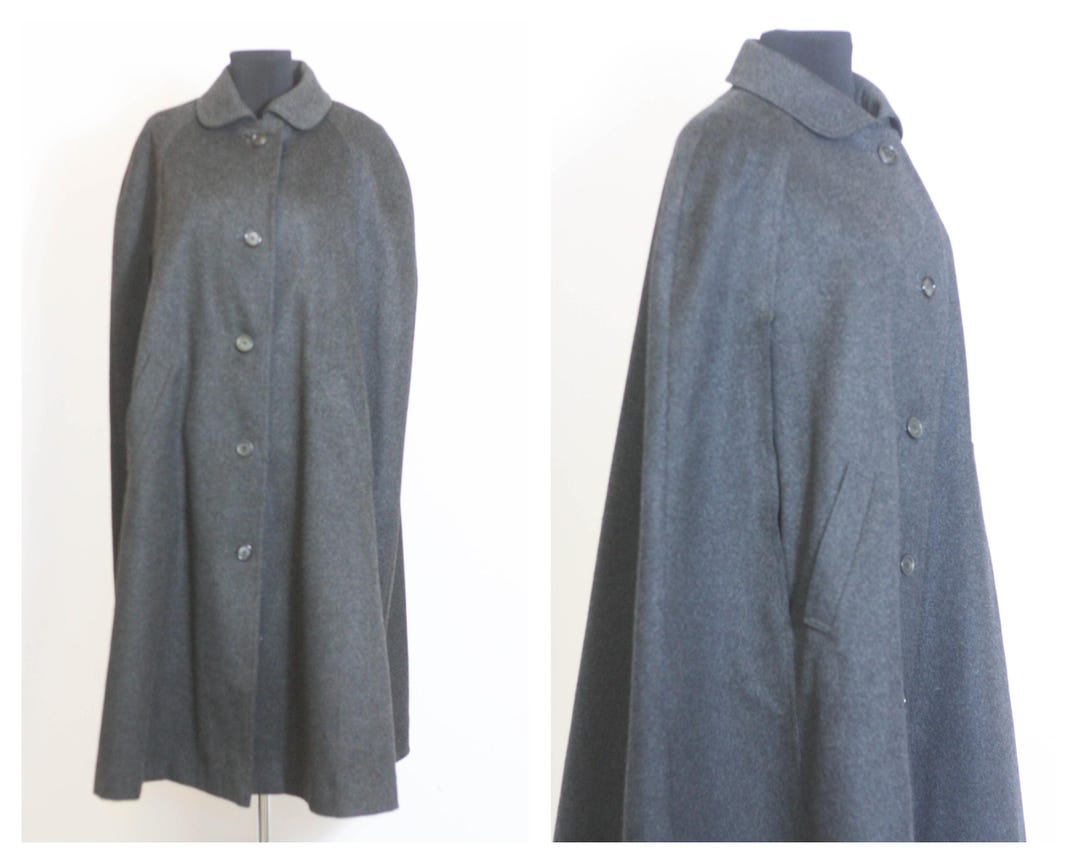 Vintage Cape Virgin Wool Cape Coat Overcoat Warm Coat Winter Coat Gray ...