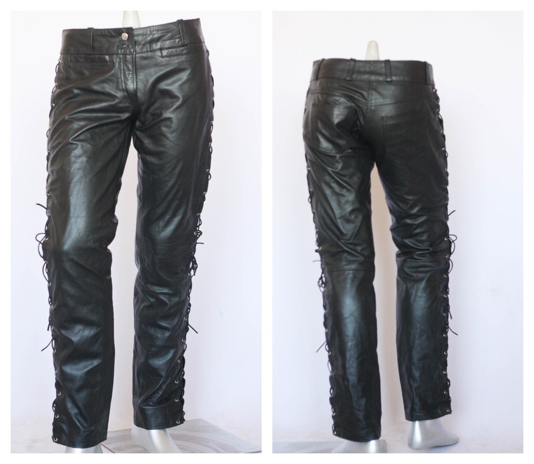 Men's Black Leather Pants Goth Trousers Biker Trousers Steampunk Pants ...