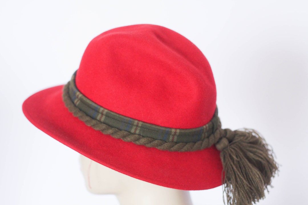 Oktoberfest German Hat Bavarian Hat Womens Fedora Size Medium Red Hat Felt Hat Warm Hat Retro ...