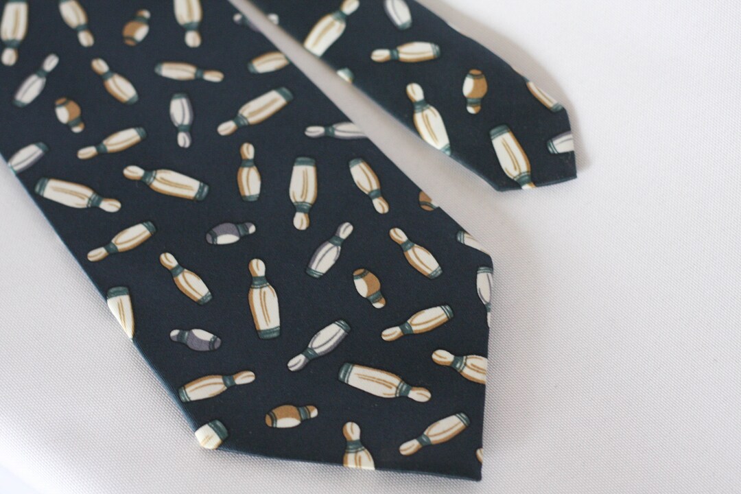 Bowling Tie Mens Tie Vintage Tie Sport Tie Black Tie Sport Tie Bowling ...