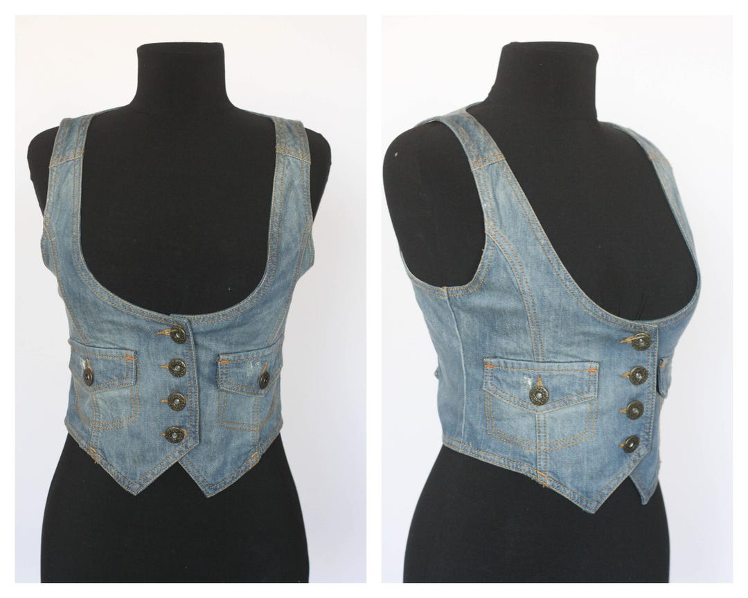 Vintage Denim Vest Womens Vest Blue Vest 90s Denim Jeans Vest Cotton Vest Vintage Waistcoat Size ...