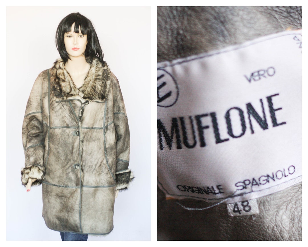 Real Muflone Fur Coat Leather Vintage Coat Long Sleeve Coat Winter Coat ...