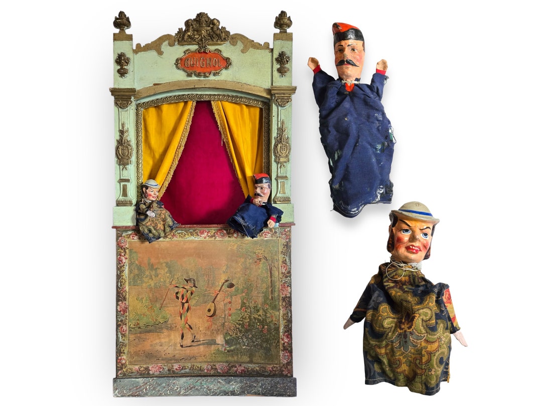 Late 19th C. French Guignol Theater With 2 Puppets - Etsy