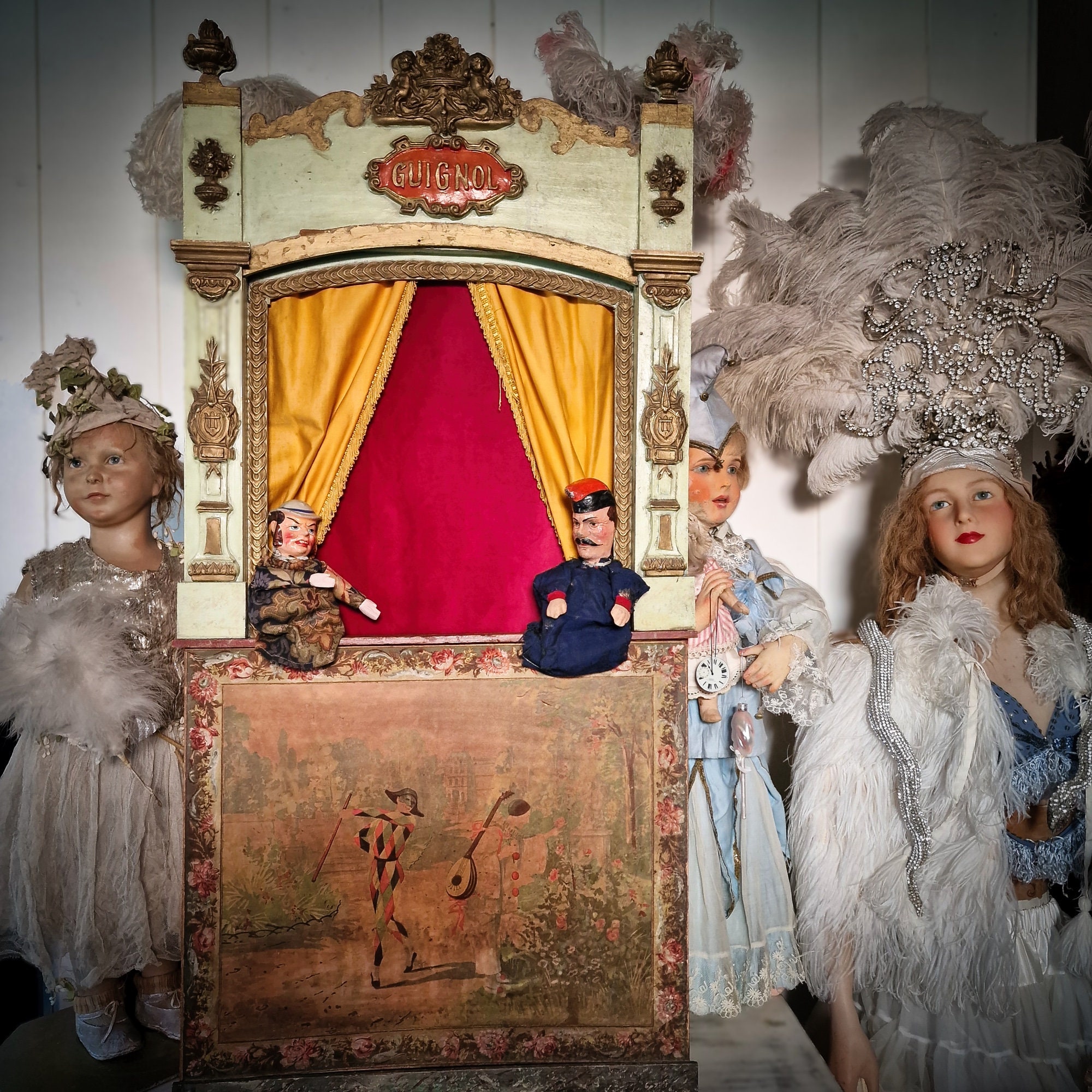 Late 19th C. French Guignol Theater With 2 Puppets - Etsy