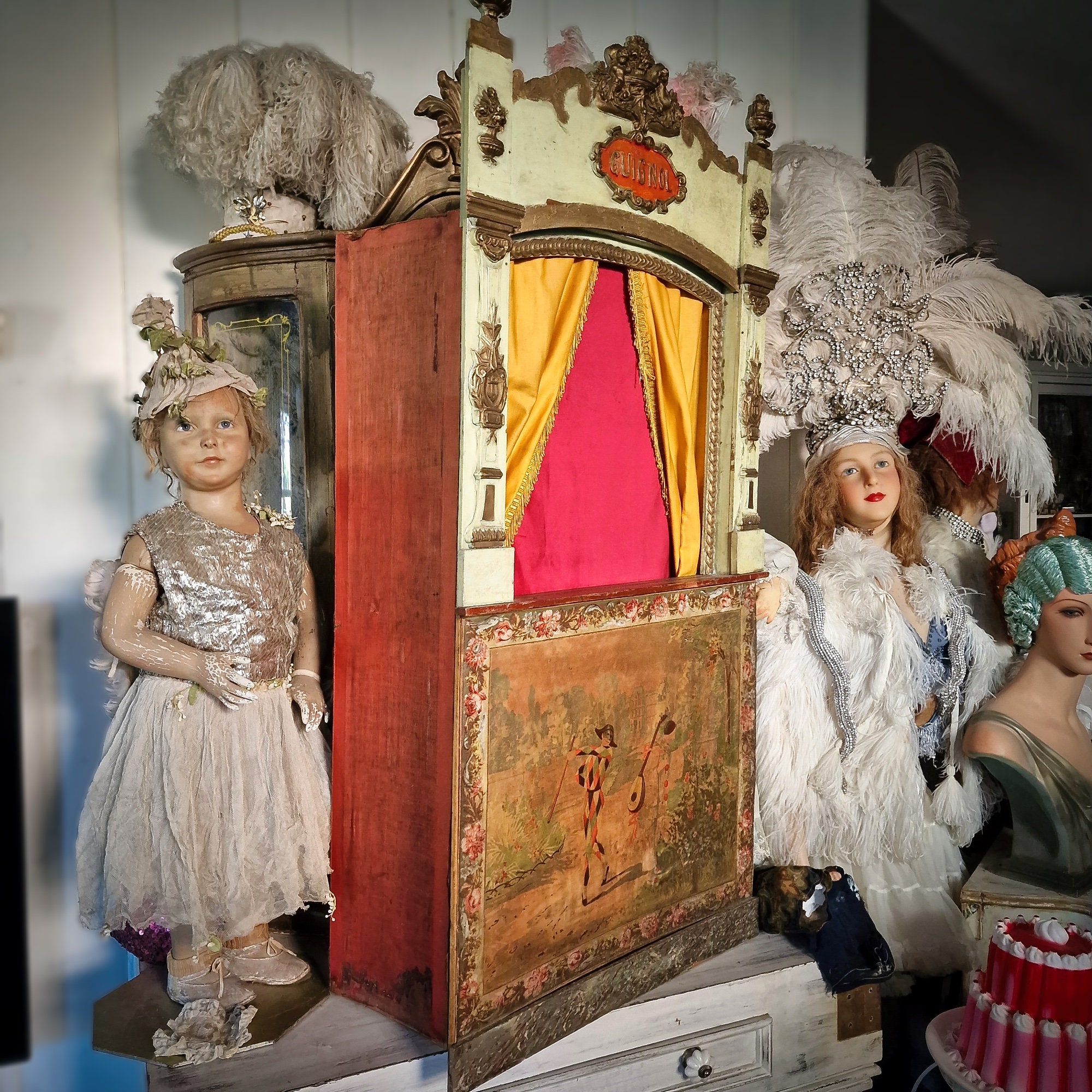 Late 19th C. French Guignol Theater With 2 Puppets - Etsy
