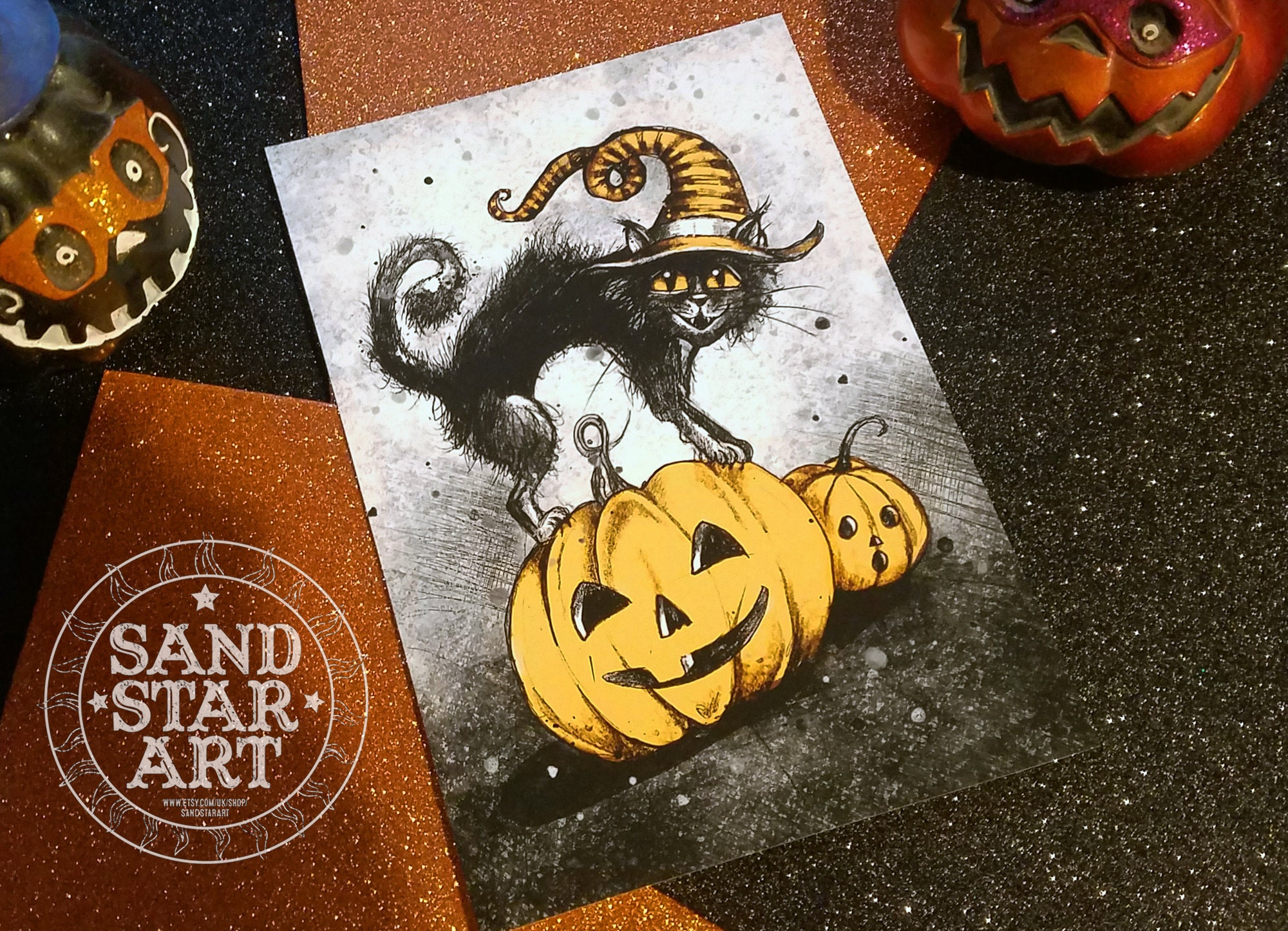 Scaredy Cat Halloween Fine Art Print by Sandstar Art Retro | Etsy
