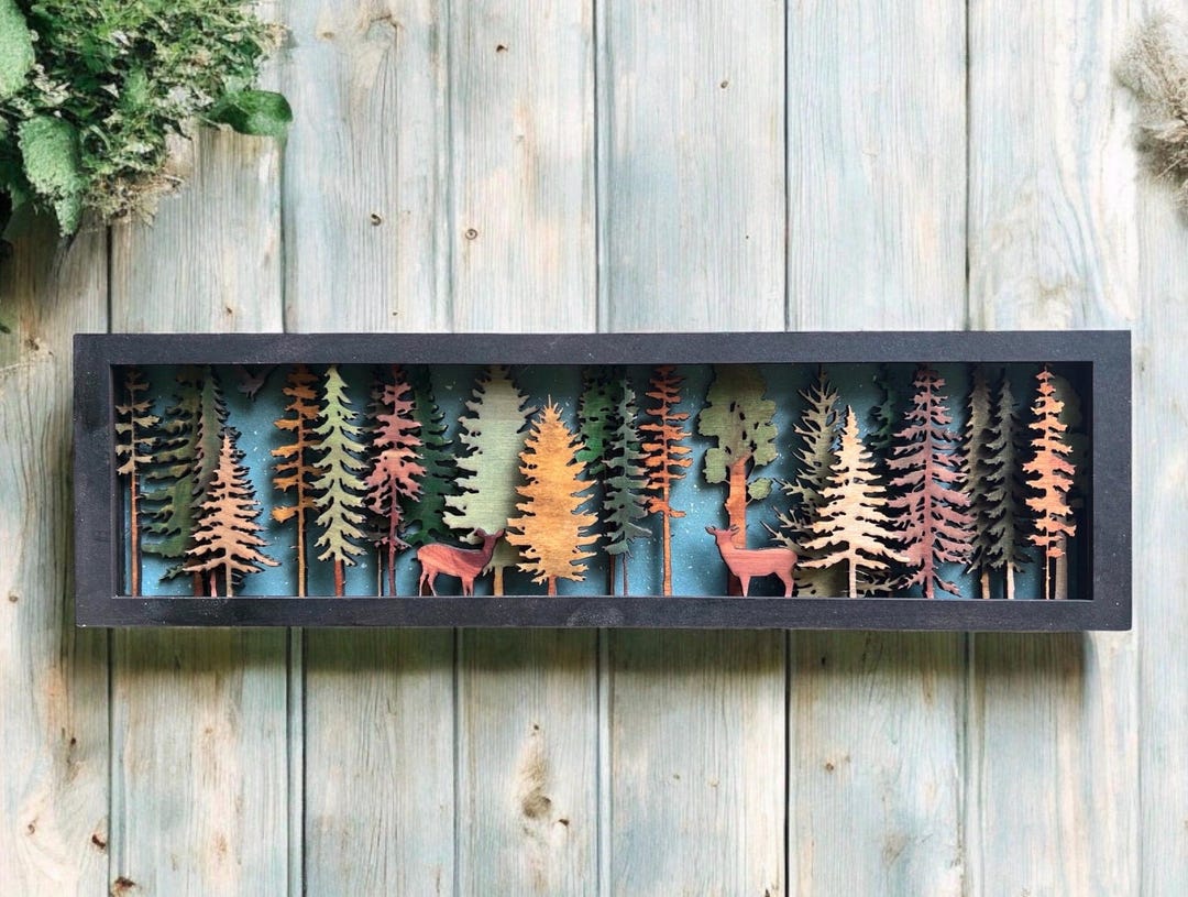 3D Laser Cut Forest Scene With Majestic Deer, Forest Wildlife Scene, 6 ...
