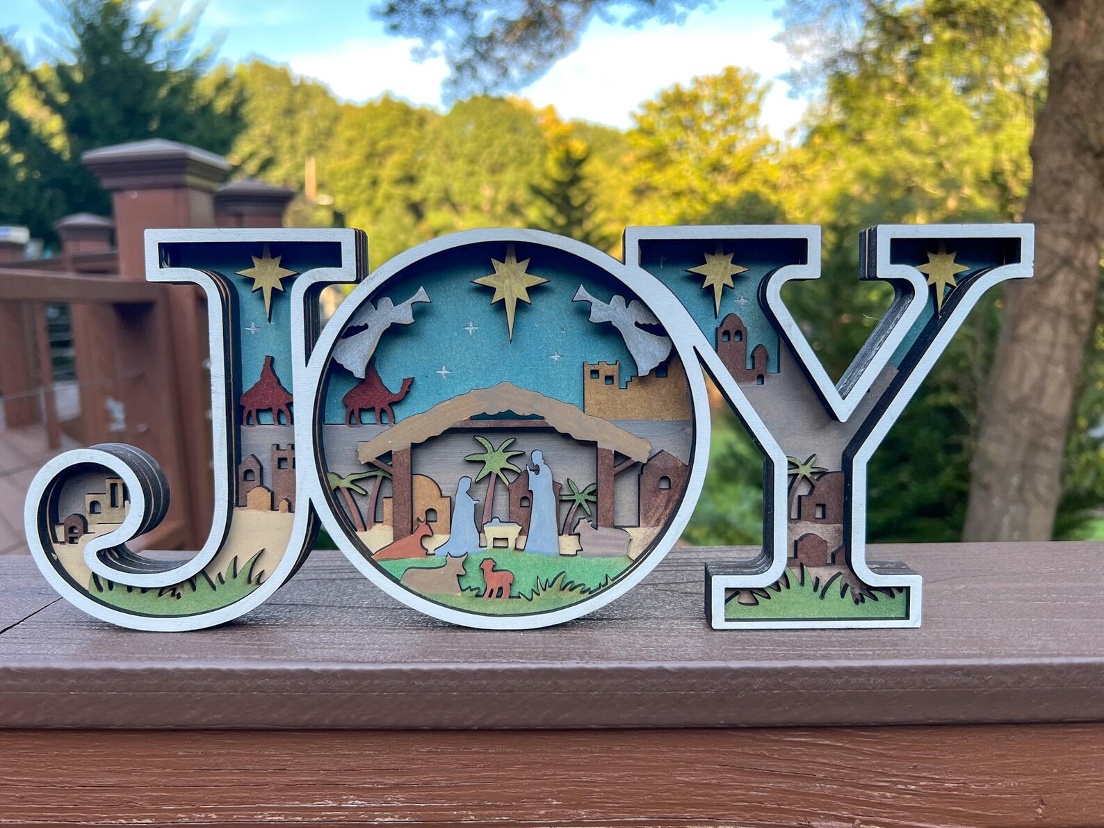 Layered Wood Nativity Scene: JOY Christmas Mantel Decor - Etsy