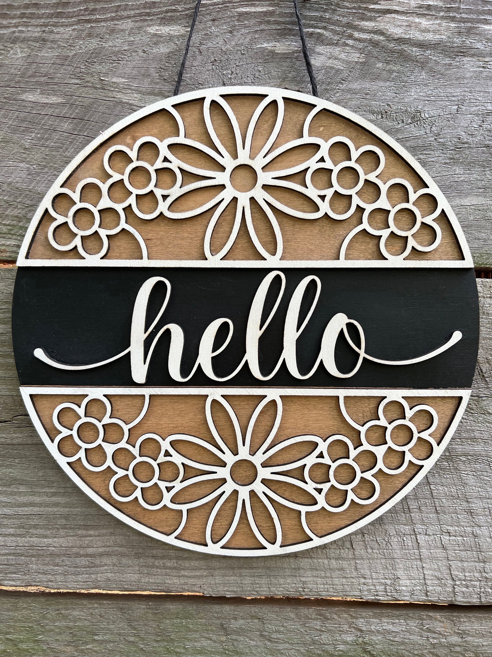 Front Door Sign, Hello Wood Round , Farmhouse Style, Laser Engraved ...