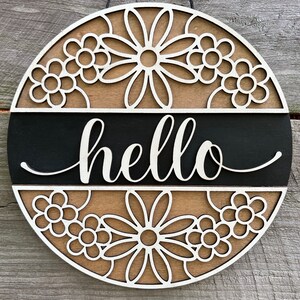 Front Door Sign, Hello Wood Round , Farmhouse Style, Laser Engraved ...