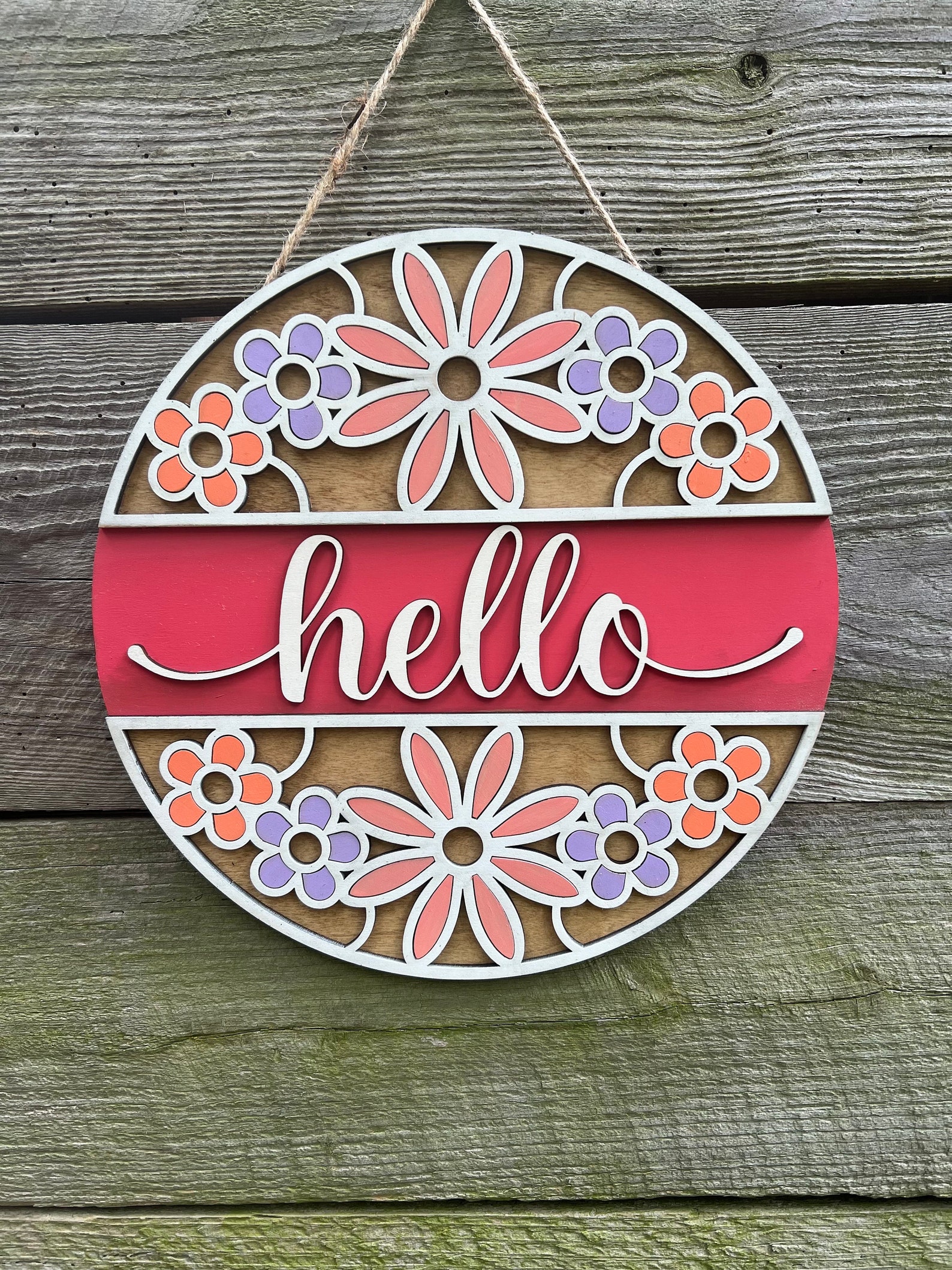 Front Door Sign, Hello Wood Round , Farmhouse Style, Laser Engraved ...