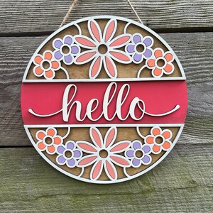 Front Door Sign, Hello Wood Round , Farmhouse Style, Laser Engraved ...