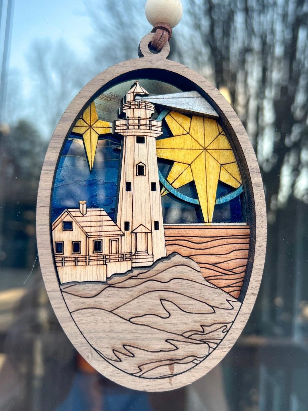 Handmade Wood & Acrylic Lighthouse Suncatcher: 3D Engraved Window Art ...