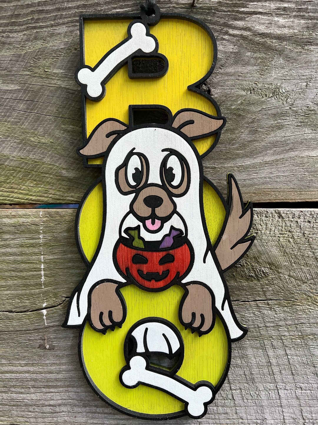 Halloween Puppy Boo Sign, Laser Cut Baltic Birch, Hand Painted Fun ...