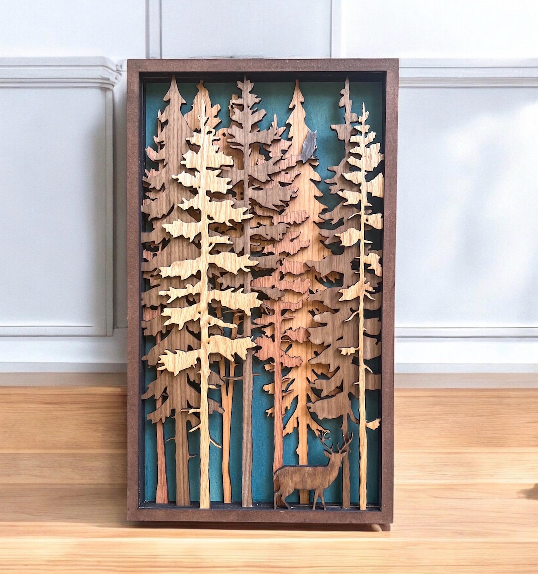 Laser Cut Wood Forest Scene: Majestic Deer Shadow Box Art - Etsy