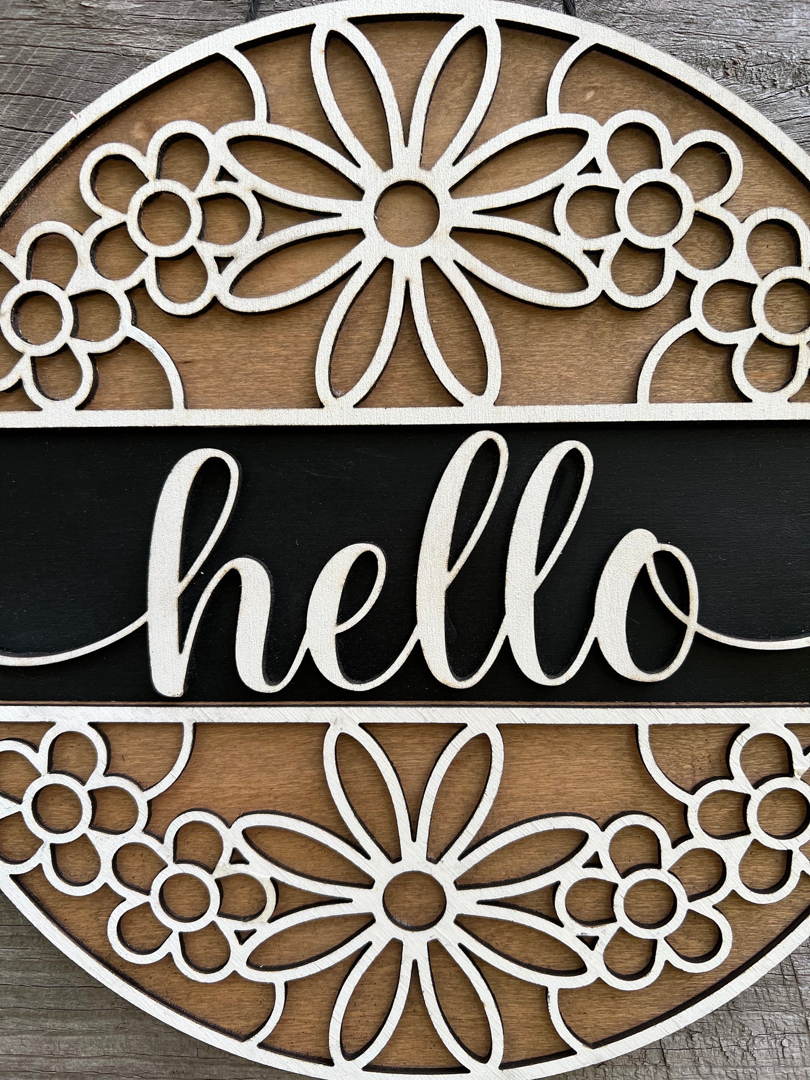 Front Door Sign, Hello Wood Round , Farmhouse Style, Laser Engraved ...